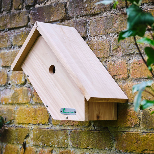 Handmade Wooden Side View Bird Box – Green Feathers
