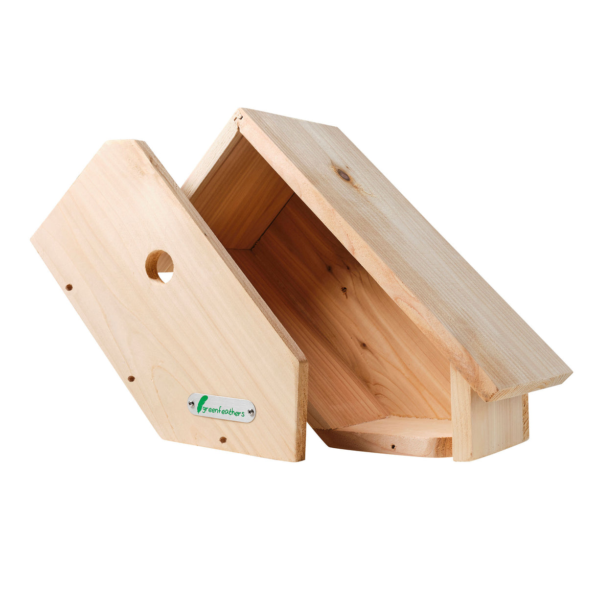 Handmade Wooden Side View Bird Box – Green Feathers