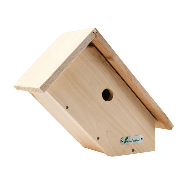 Handmade Wooden Side View Bird Box – Green Feathers