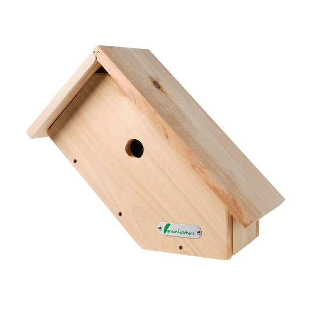 Handmade Wooden Side View Bird Box – Green Feathers
