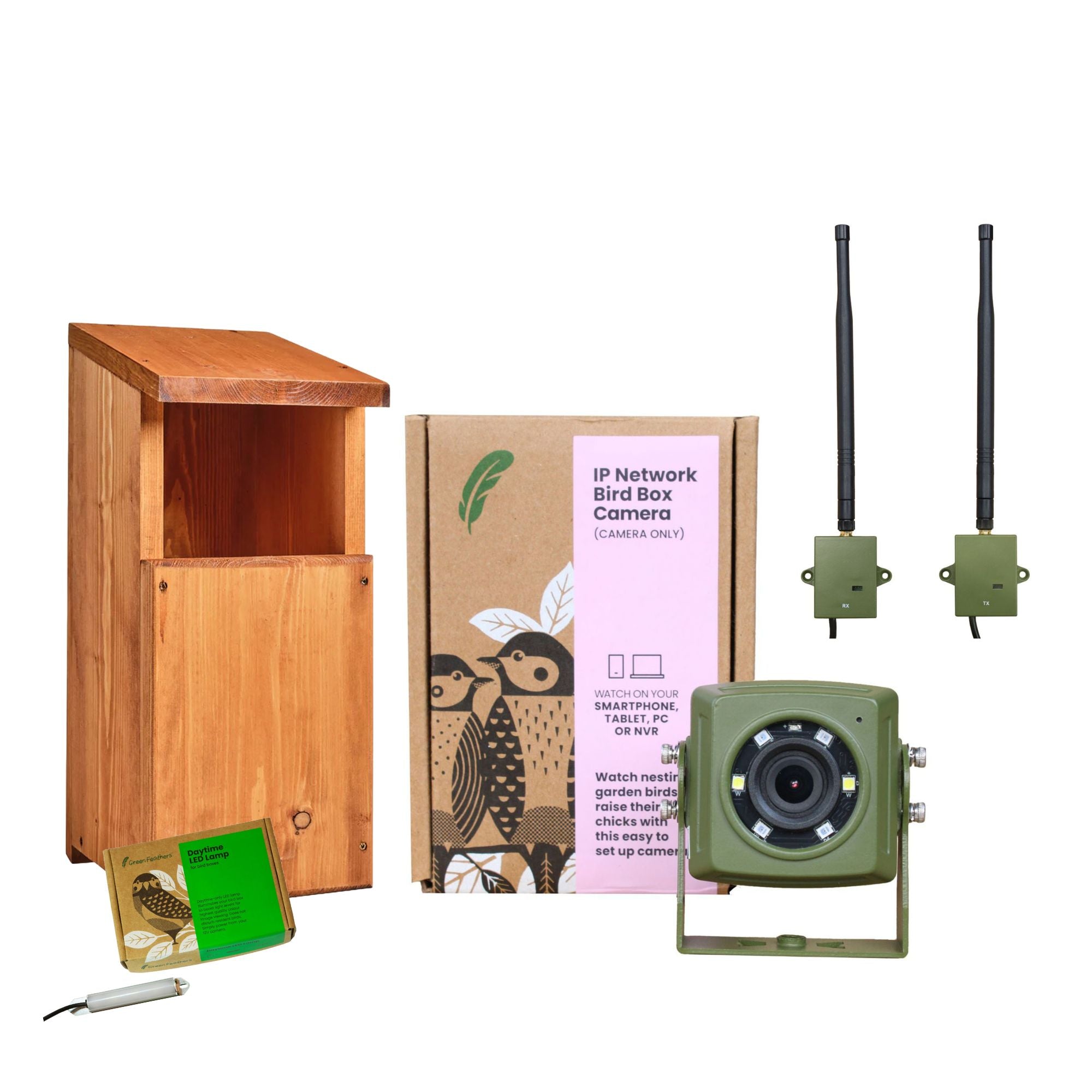 Long Range Wireless Network Owl Box Camera Pack – Green Feathers