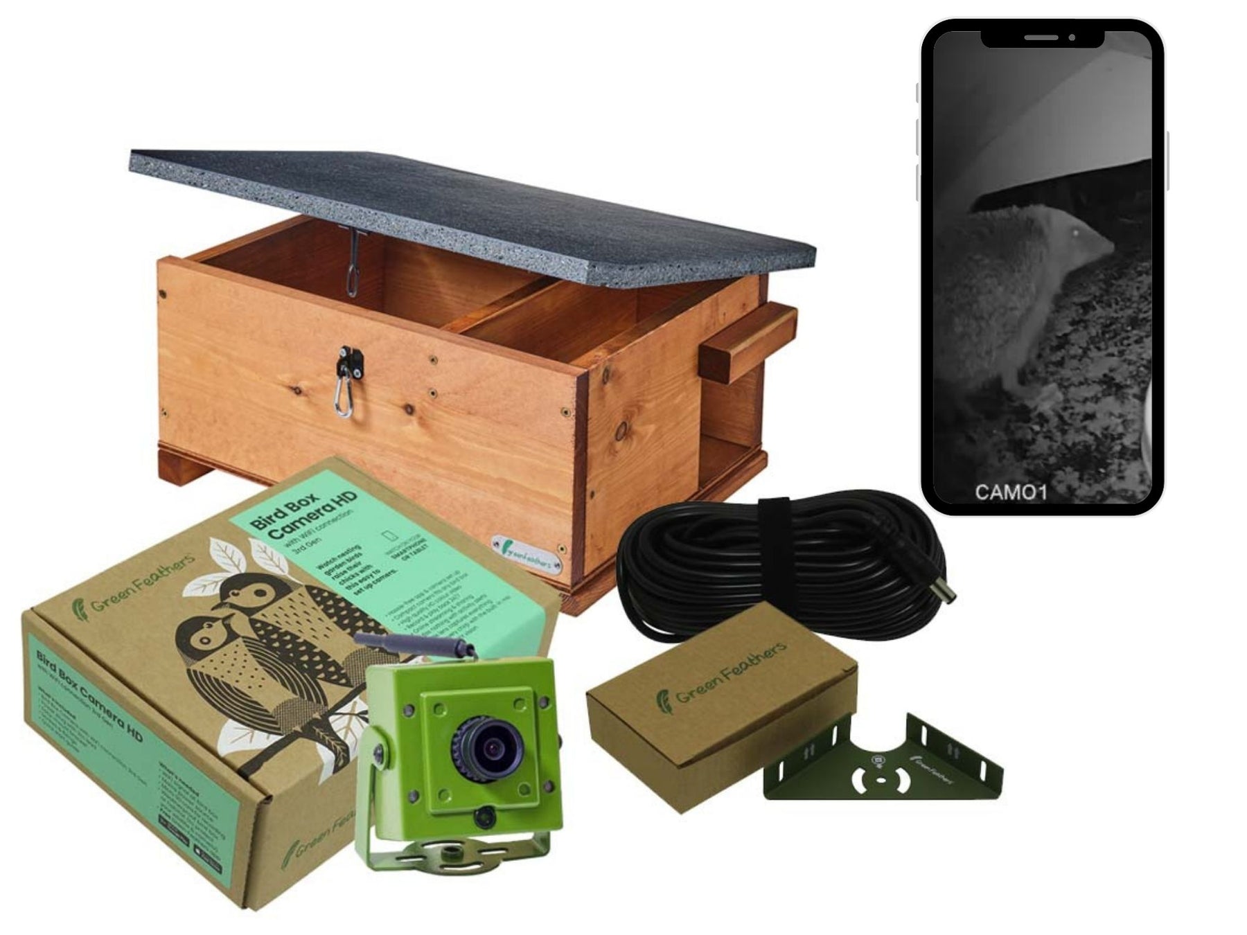 Hedgehog House with WiFi Camera Kit | Green Feathers