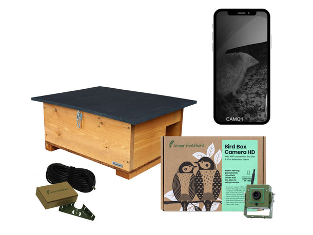 Hedgehog House with WiFi Camera Kit | Green Feathers