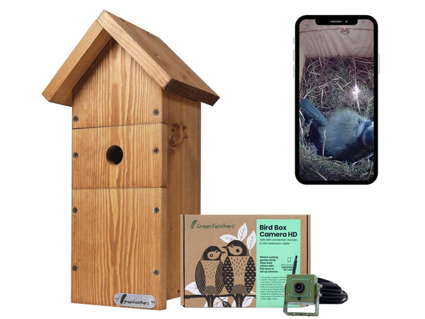 HD Bird Box Camera Kit 1080p WiFi - Complete Set | Green Feathers