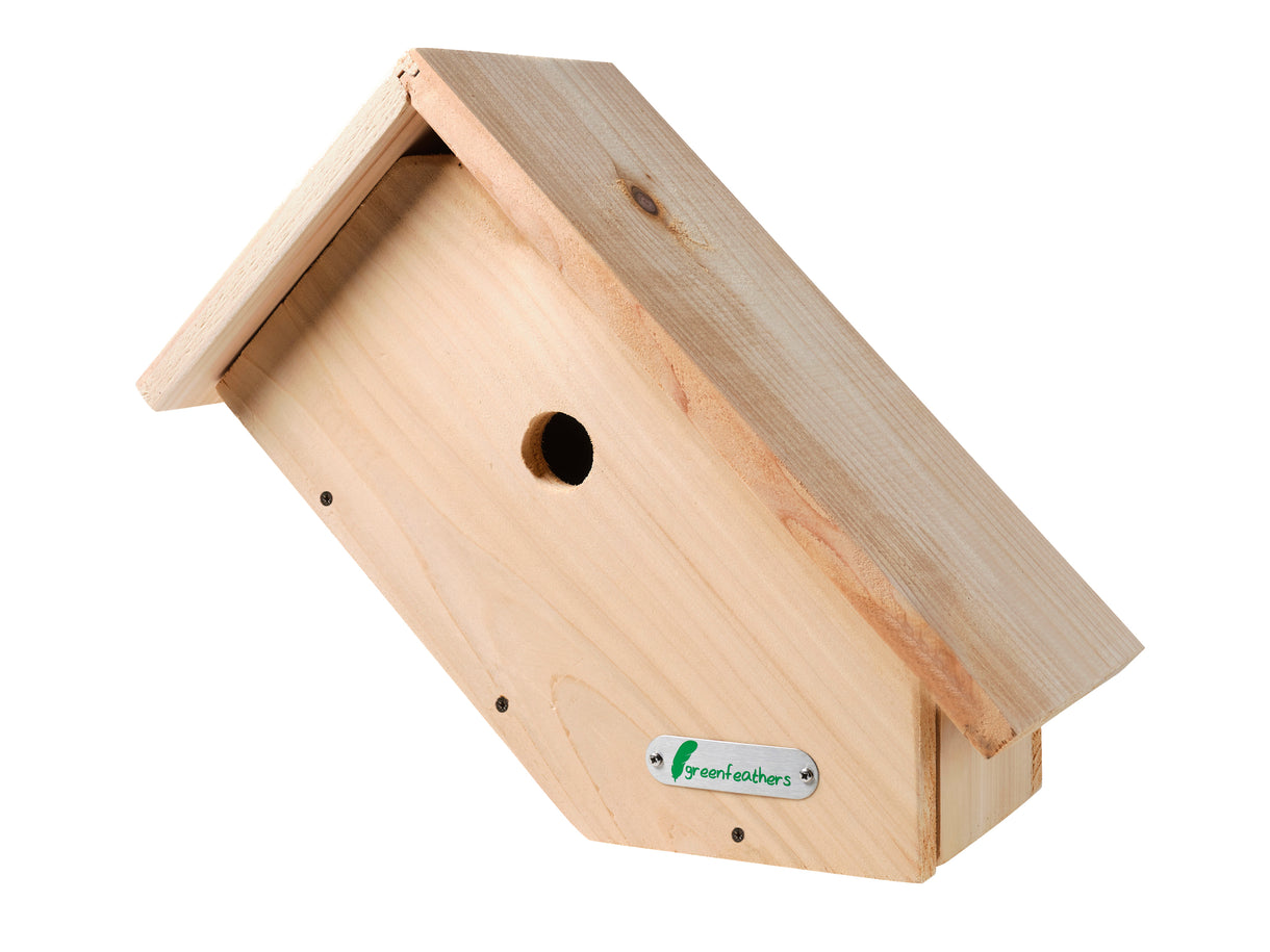 Handmade Wooden Side View Bird Box – Green Feathers