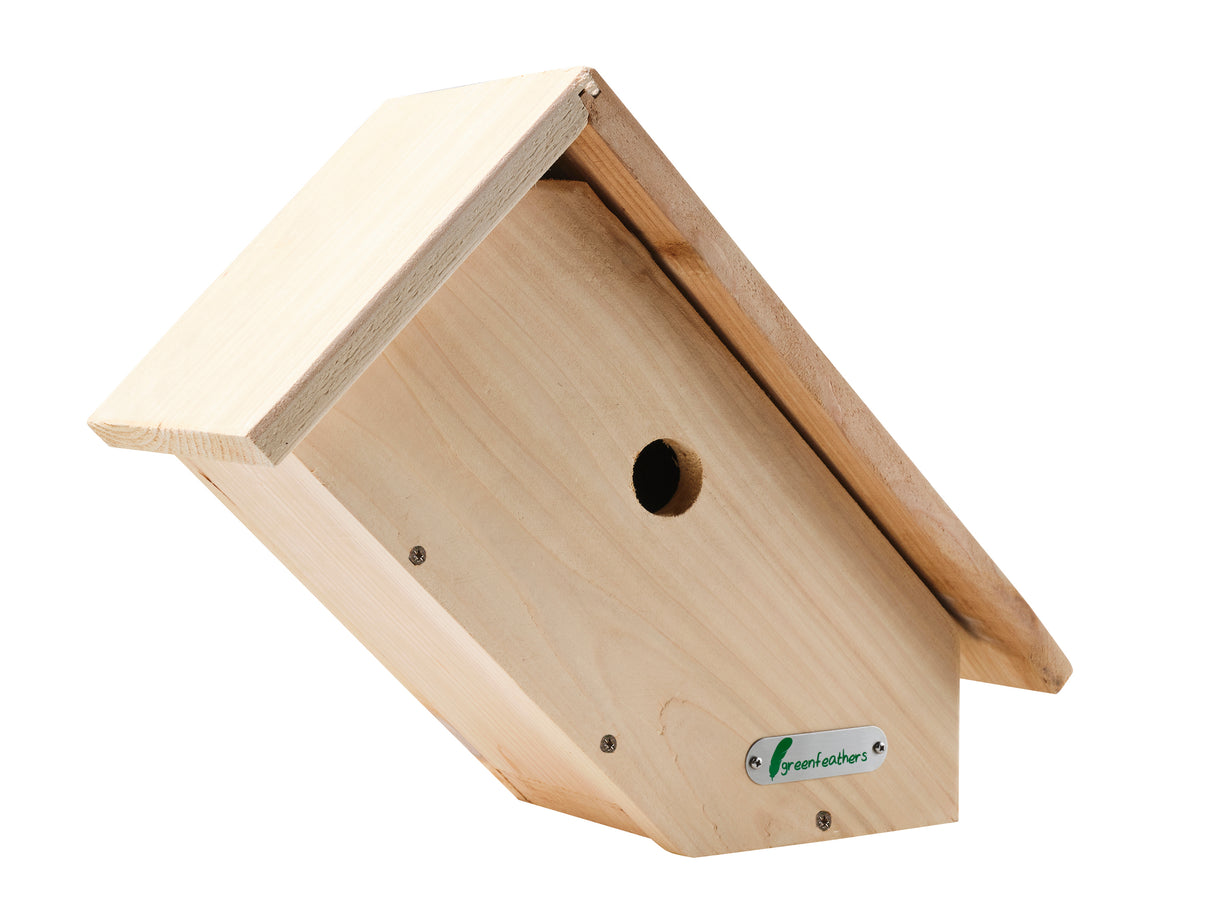 Handmade Wooden Side View Bird Box – Green Feathers