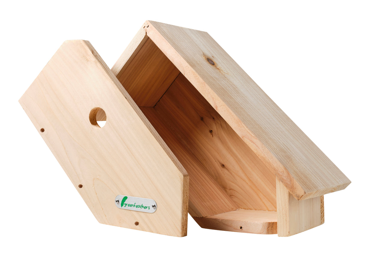 Handmade Wooden Side View Bird Box – Green Feathers