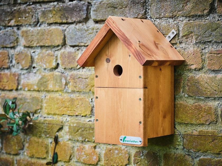 Wooden Bird Box Handmade - Traditional Wooden Bird Box | Green Feathers