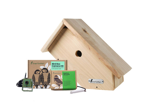 WiFi Side View Bird Box Camera Ultimate Bundle | Green Feathers